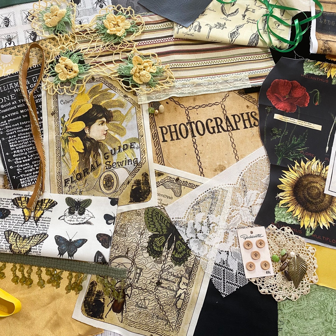 Floral Guide Art Journal Kit Slow Stitching Fabric Bundle - Etsy