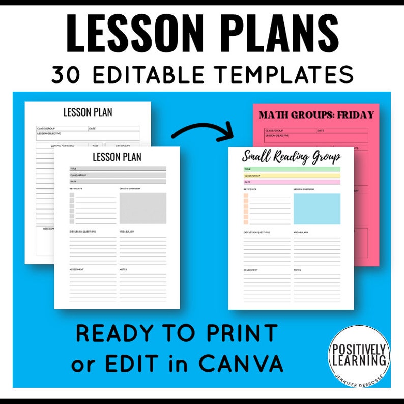 Lesson Plan Templates for Special Educators Editable in Canva - Etsy