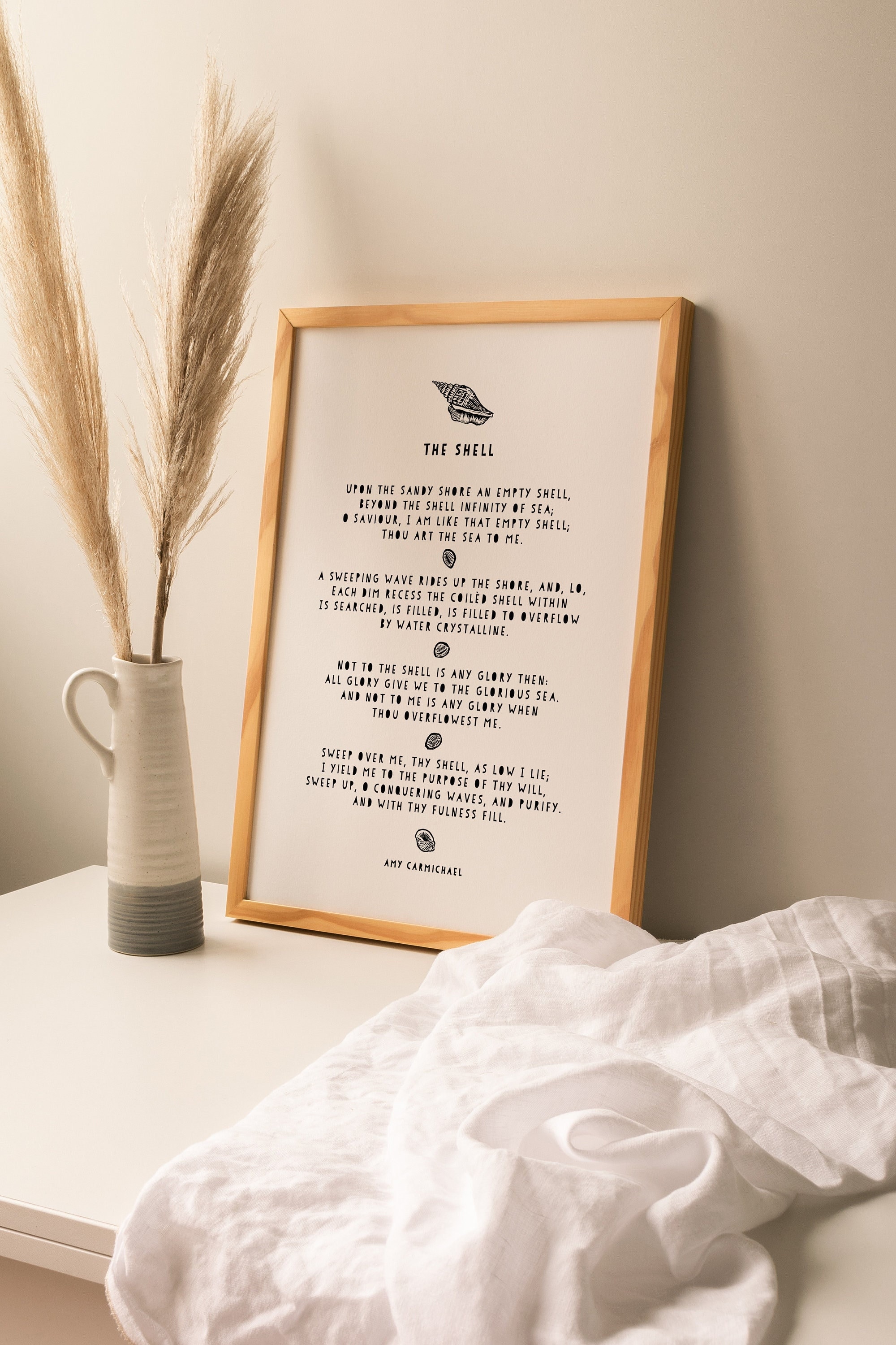 The Shell Poem by Amy Carmichael Featuring Linocut Shells Wall Decor ...