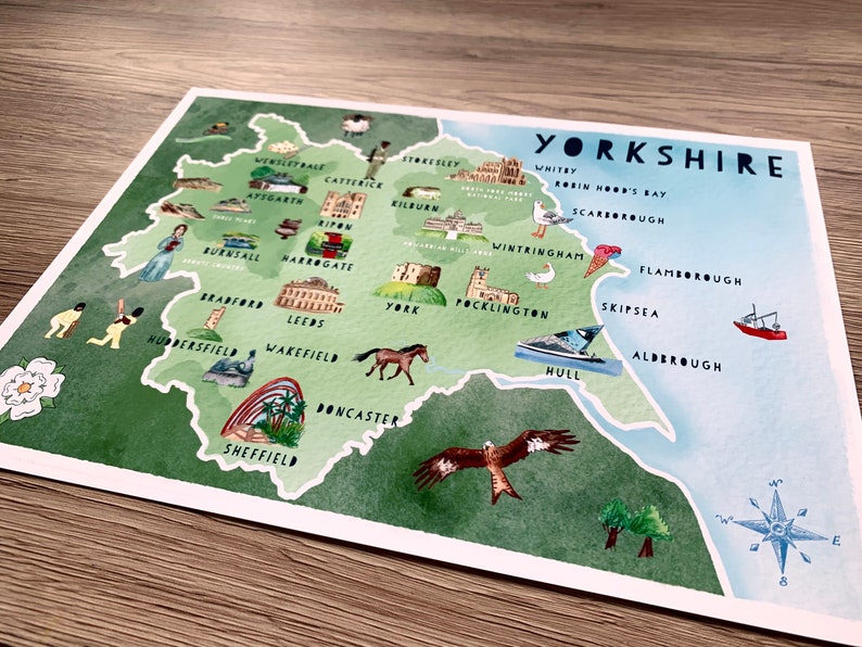 Illustrated Map of Yorkshire - Etsy UK