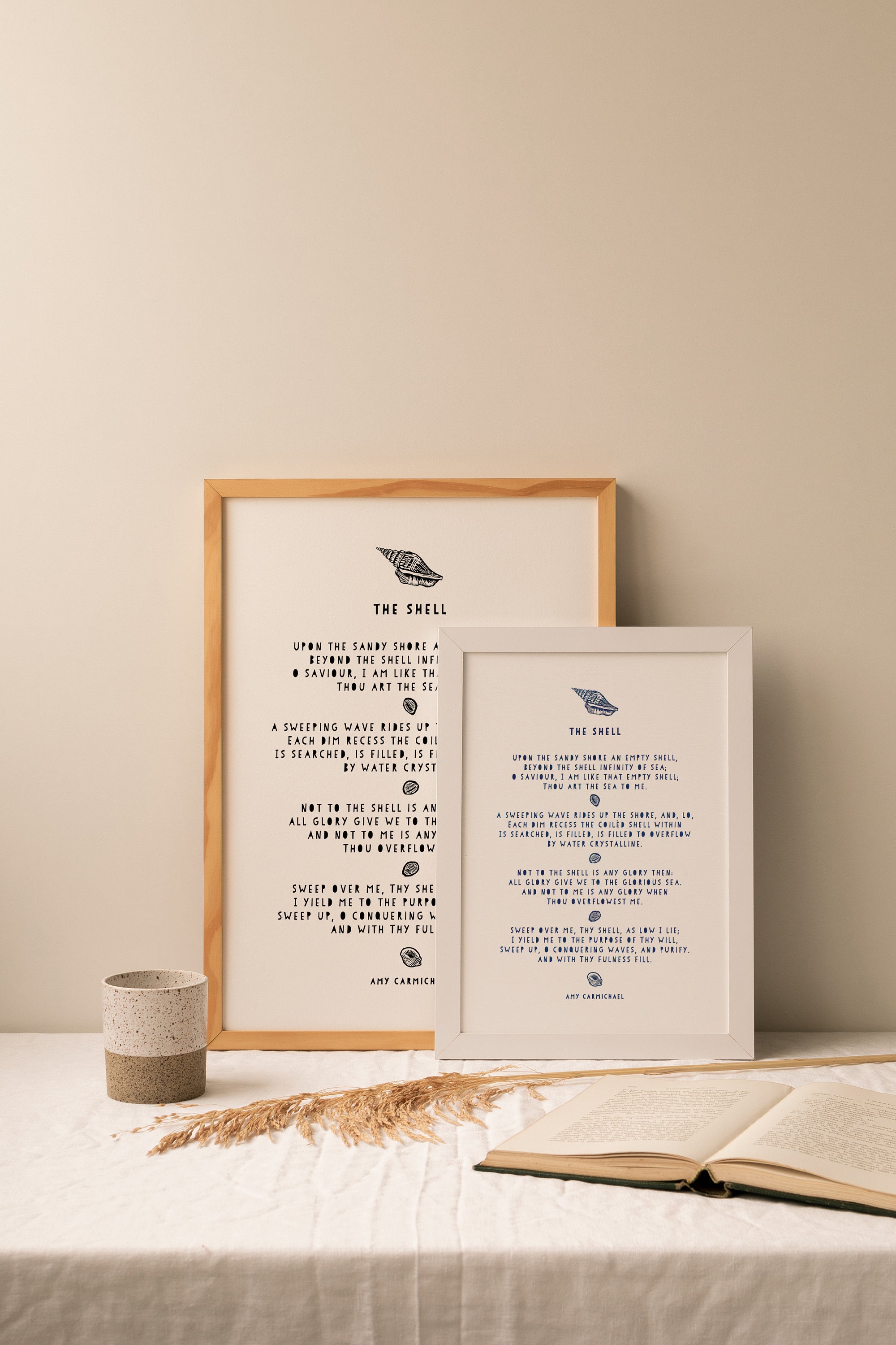 The Shell - Poem by Amy Carmichael - Featuring Linocut Shells - Wall ...