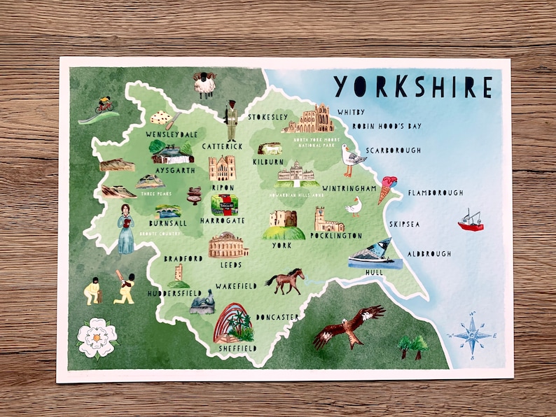 Illustrated Map of Yorkshire - Etsy UK