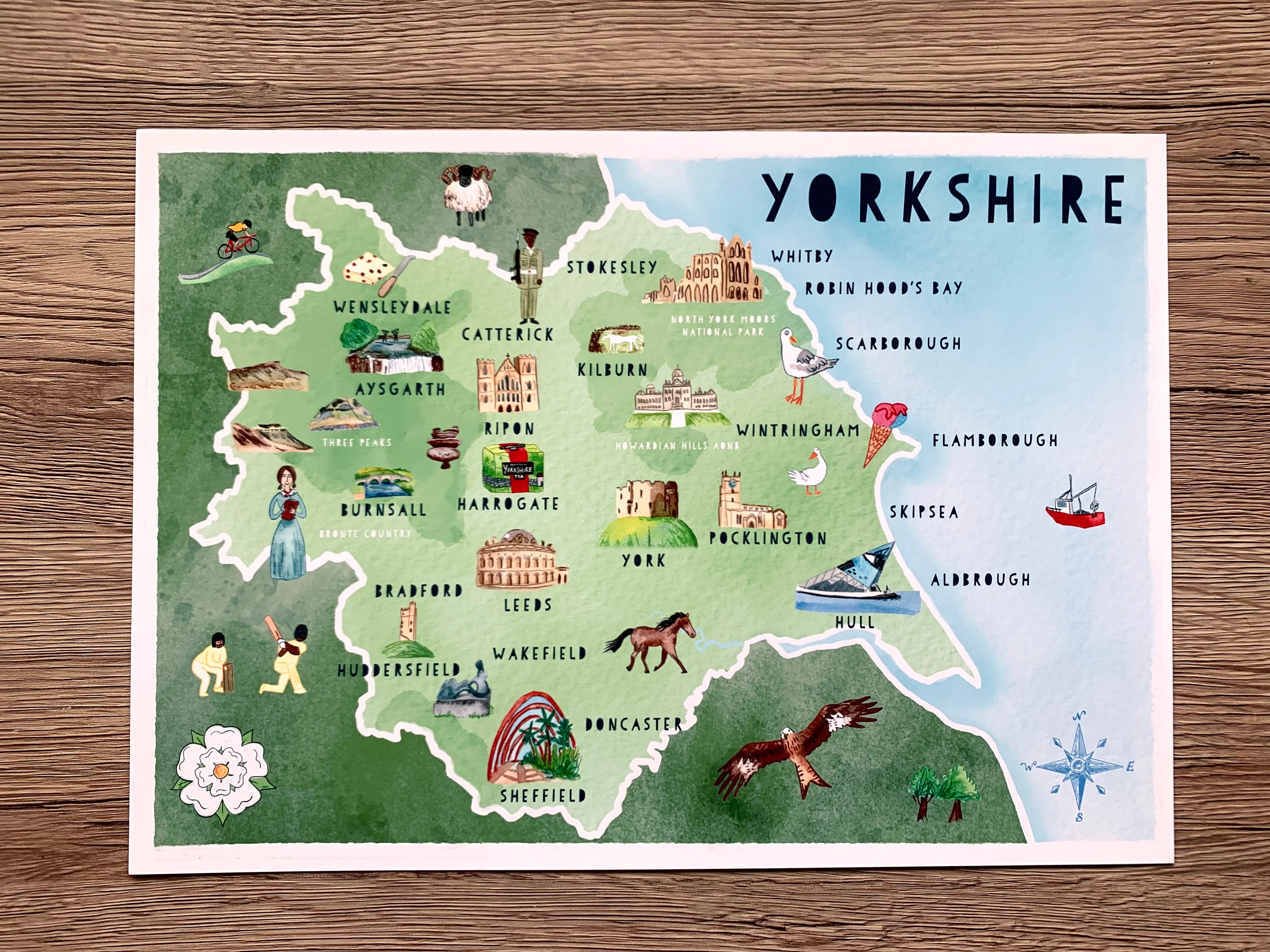 Illustrated Map of Yorkshire - Etsy UK