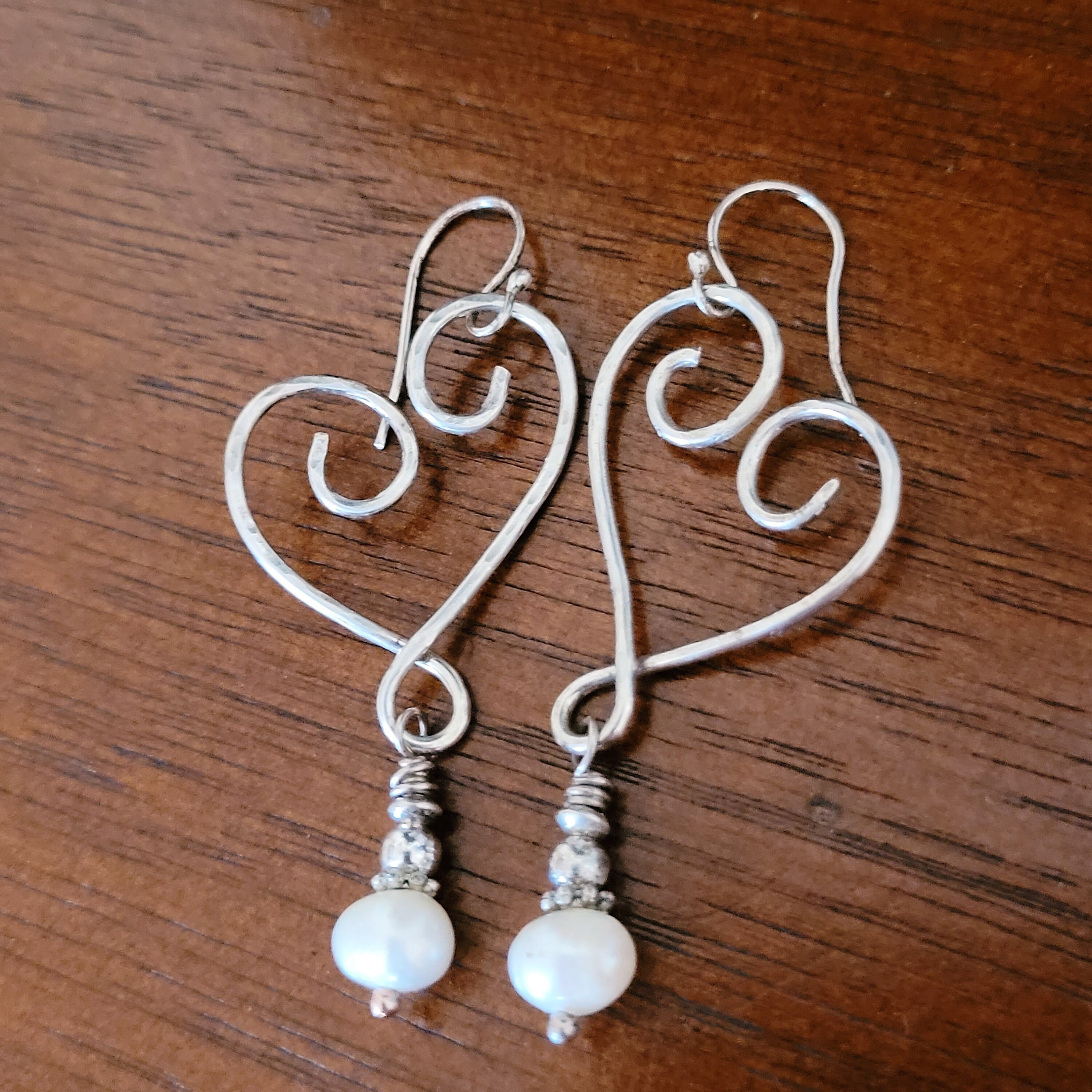 Sterling Silver Heart Earrings With Freshwater Pearl, Wedding Earrings ...
