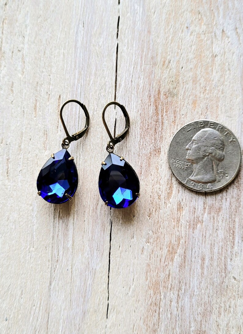 Blue Pear Shape Crystal in Brass Setting Lever Back - Etsy