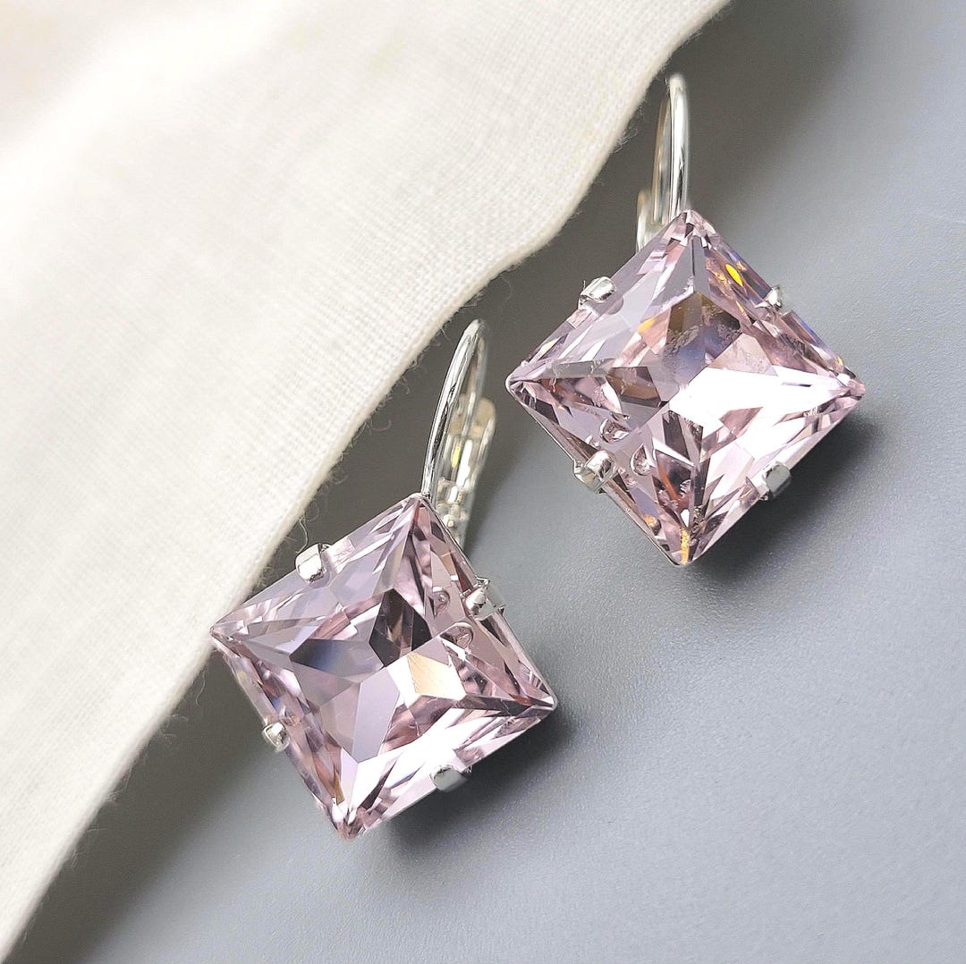 Princess Cut Square Rosaline Earrings, Silver Leverback Setting, Gift ...