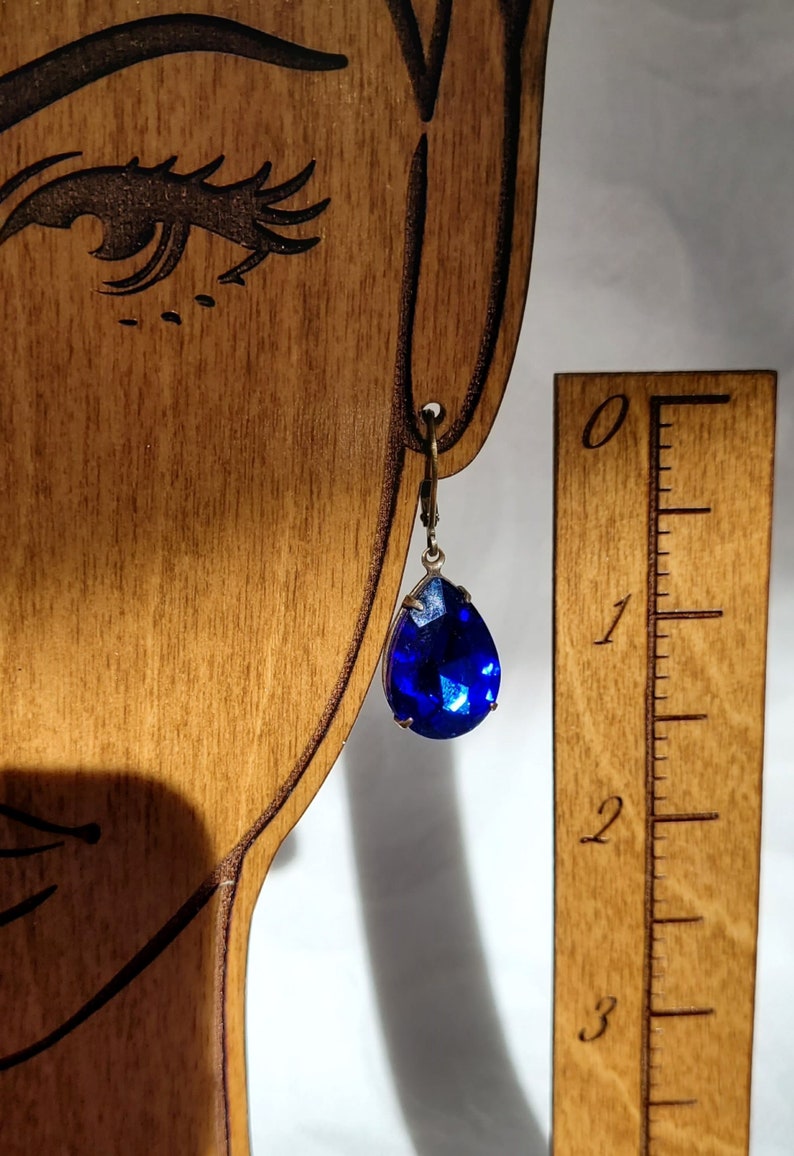 Blue Pear Shape Crystal in Brass Setting Lever Back - Etsy