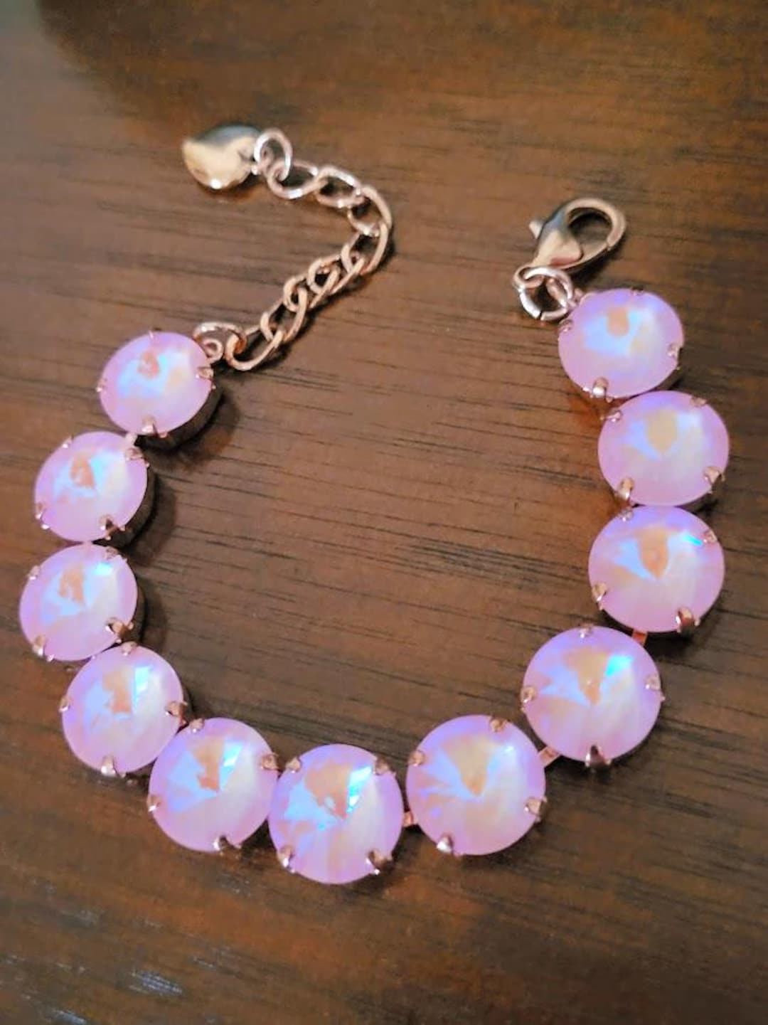 Rosaline Delite Crystal Bracelet: Rose Gold, Iridescent Pink & Blue - Etsy