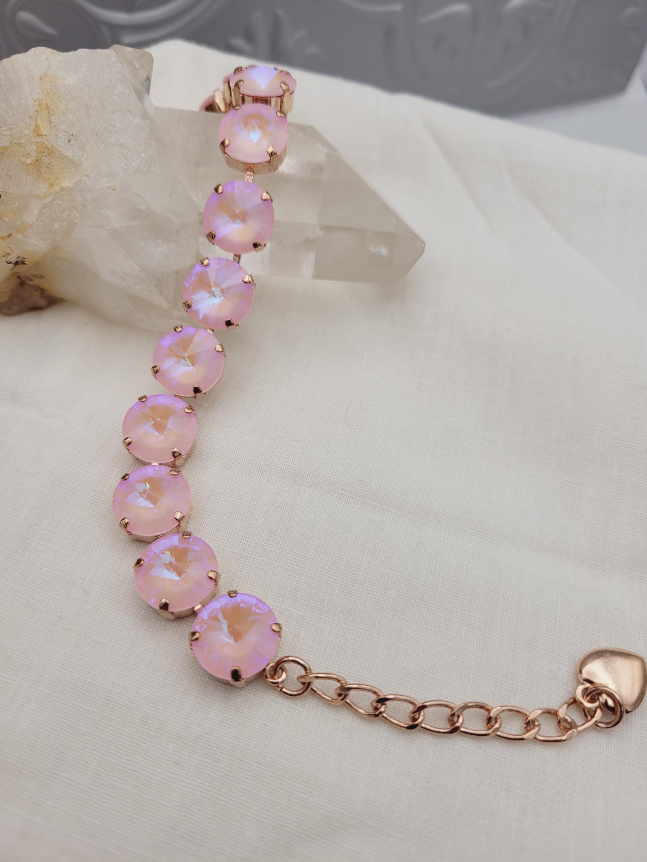 Rosaline Delite Crystal Bracelet: Rose Gold, Iridescent Pink & Blue - Etsy