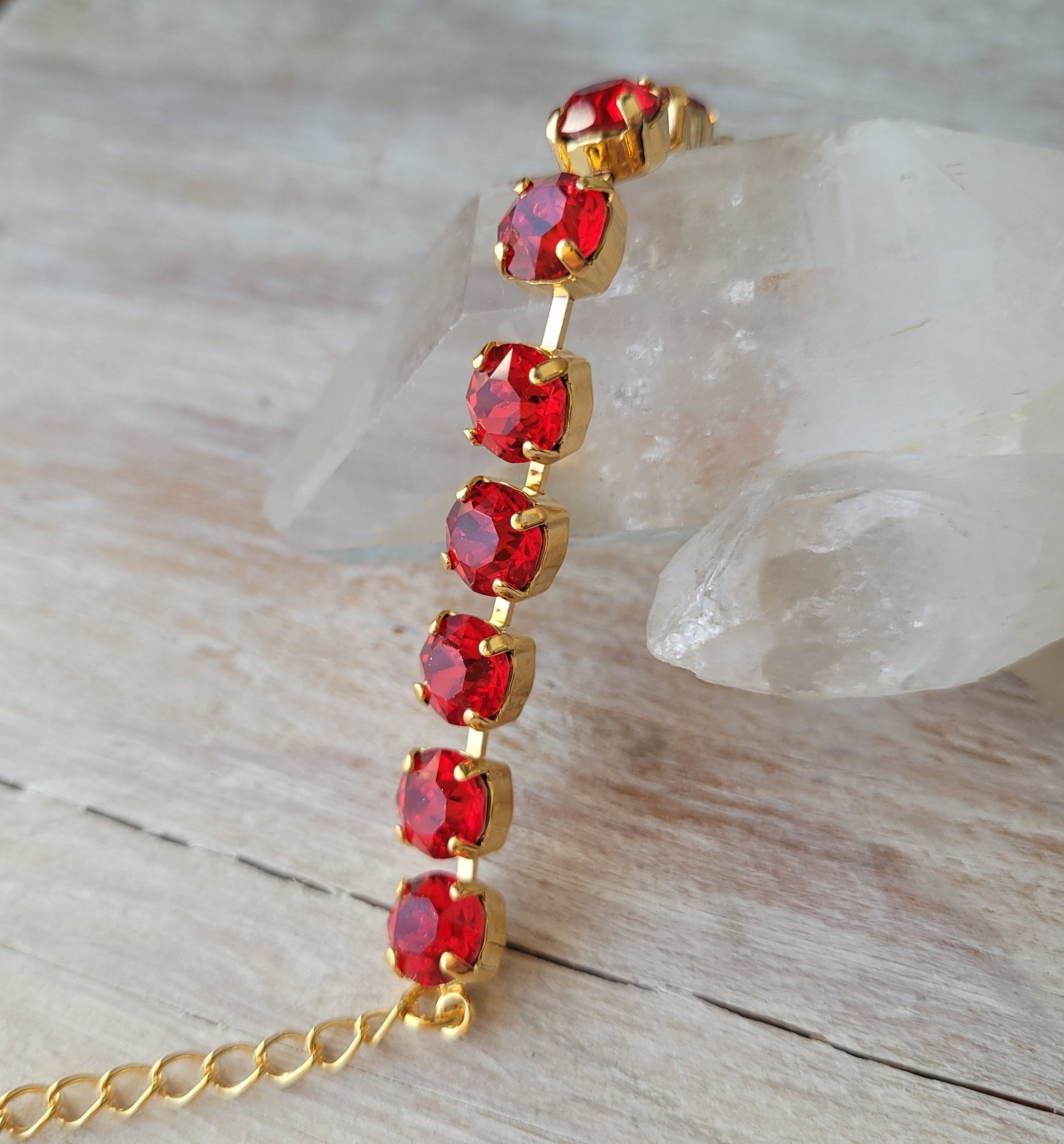 Red Crystal Bracelet Set in Gold Tone Setting Light Siam - Etsy