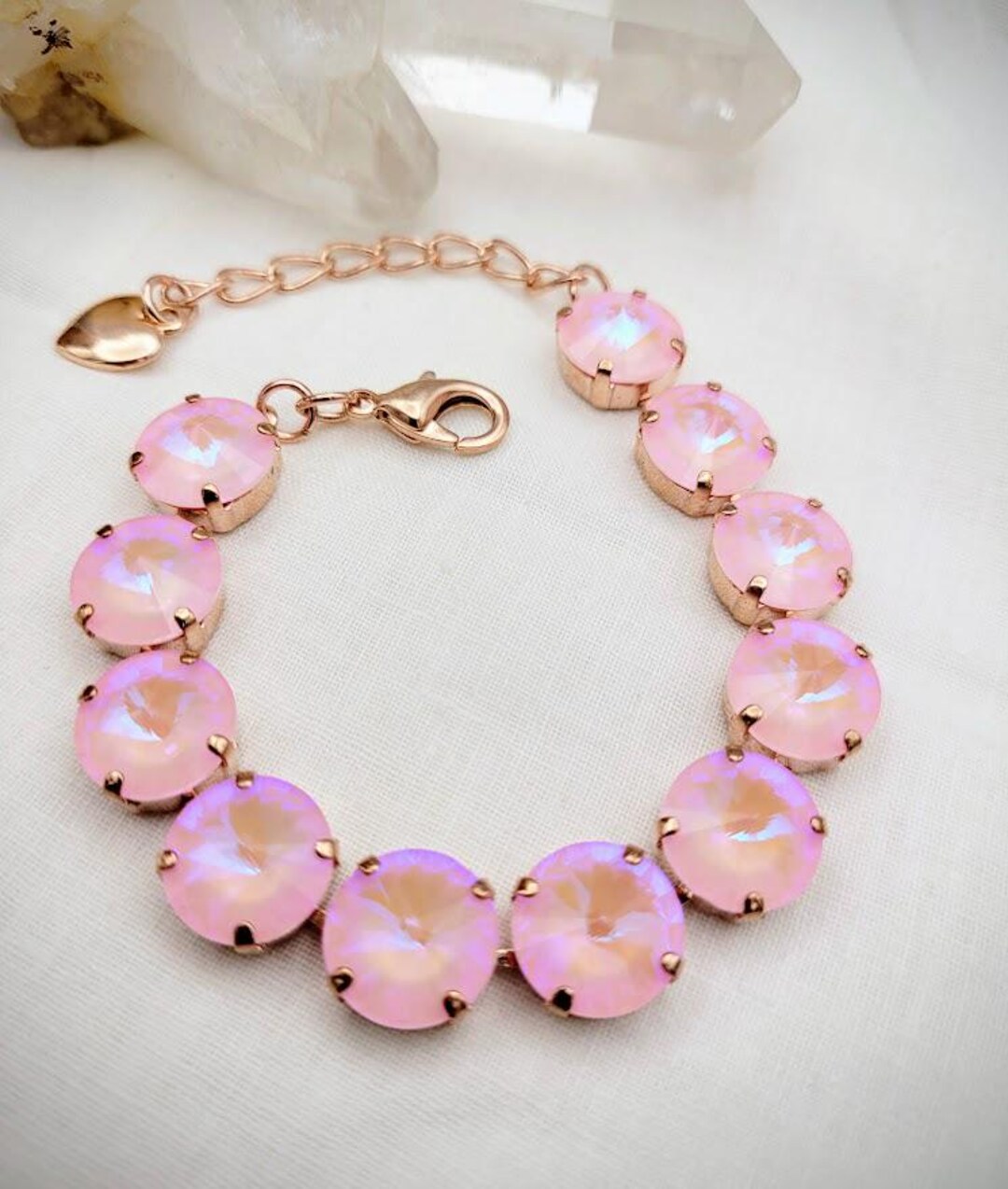 Rosaline Delite Crystal Bracelet: Rose Gold, Iridescent Pink & Blue - Etsy