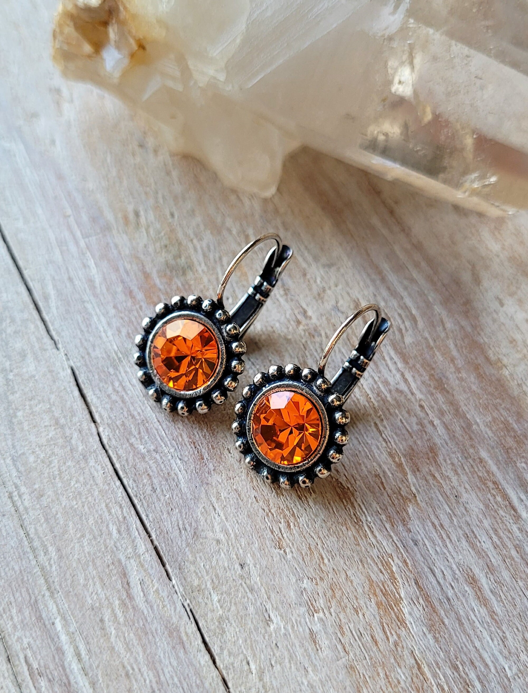 Sun Crystal Earring Silver Setting Lever Back Earrings Silver - Etsy