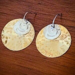 Round Brass and Sterling Silver Earrings, Two Tone Disc Earrings, 1.25 ...