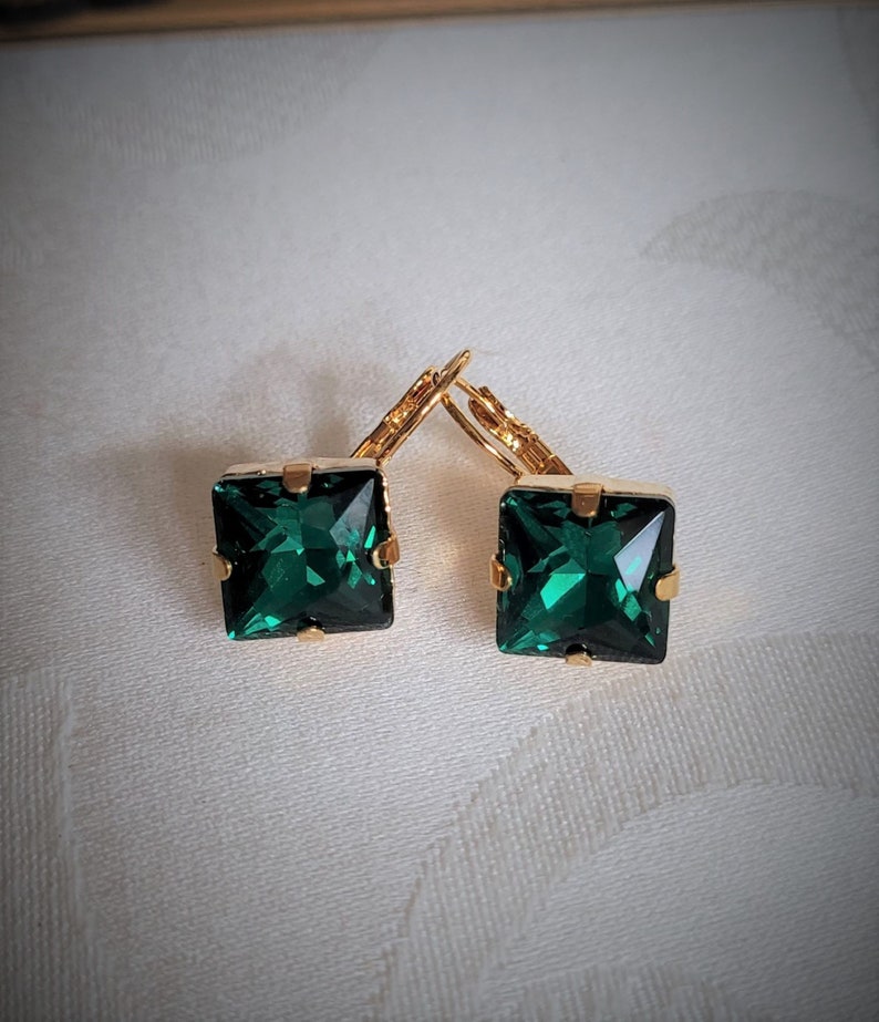 Emerald Green Square Earrings, Princess Cut Emerald Green Earrings Gold ...