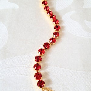 Red Crystal Bracelet Set in Gold Tone Setting, Light Siam Crystals, Red ...