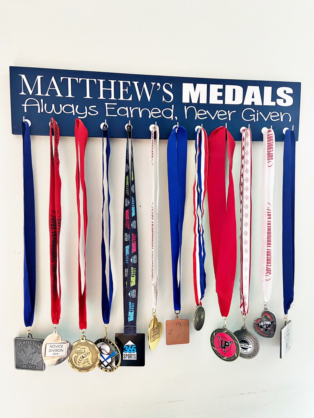 Personalized Medal Hanger Medal Rack With Hooks Name Medal Display With ...