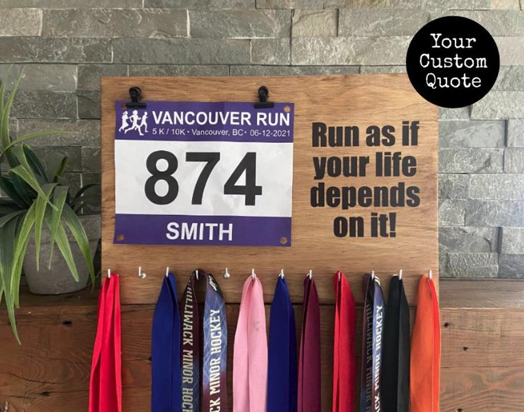 Custom Running Bib and Medal Hanger: Awards Display With Hooks & Clips ...