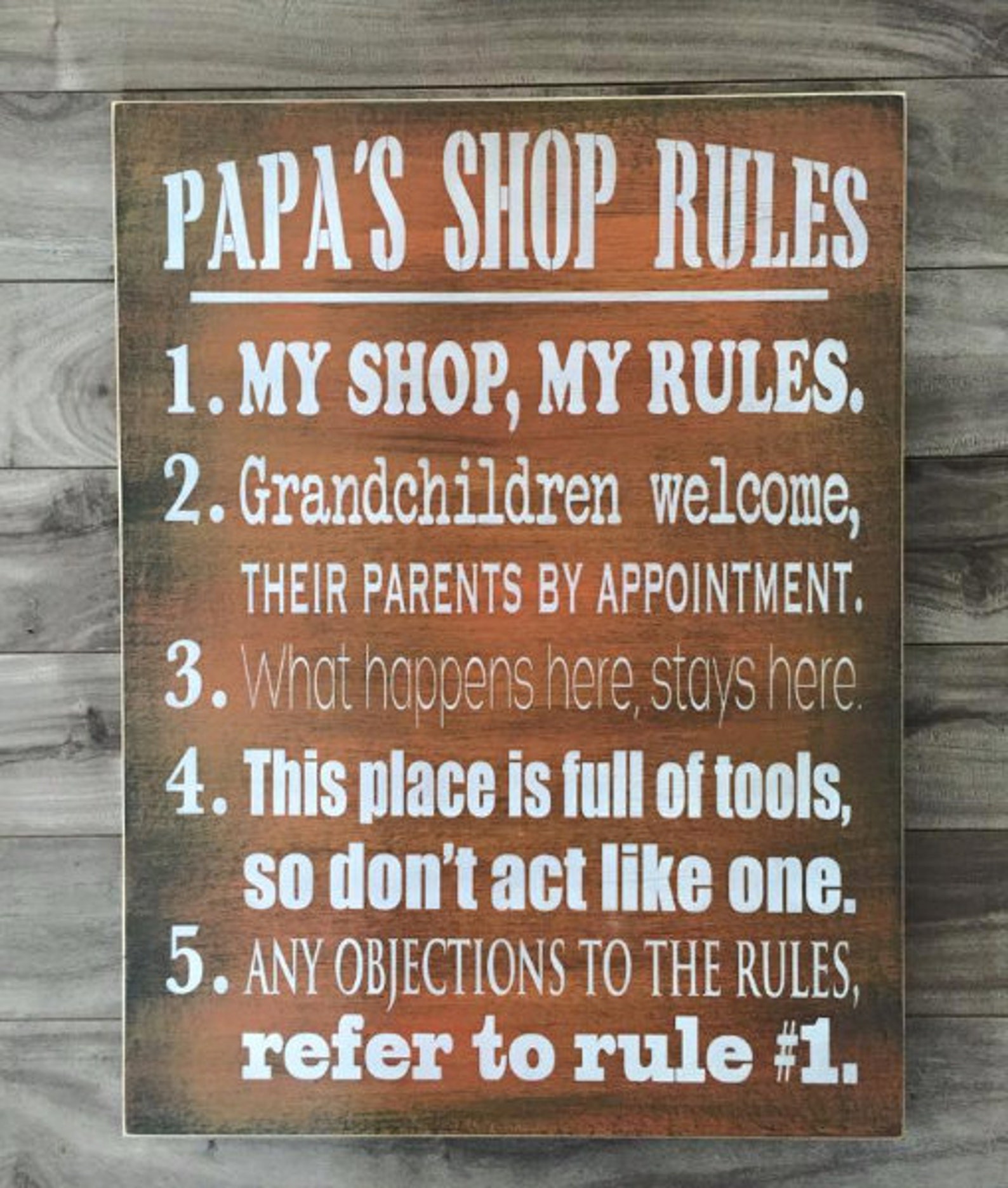 Papa Grandpa Poppy Dad Shop Rules Sign Customize With Name - Etsy