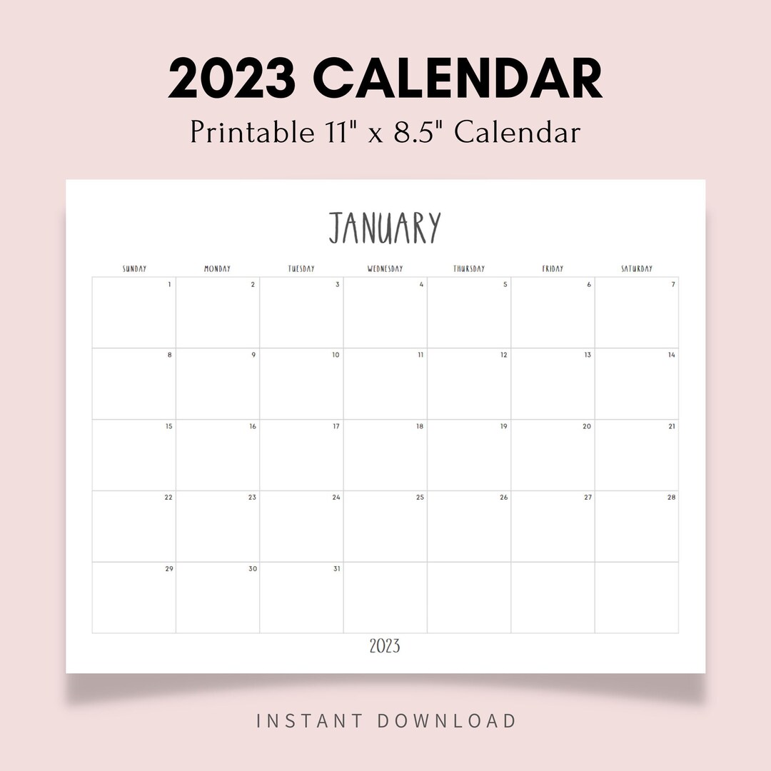 Printable Minimalist 2023 Calendar 11 X 8.5 Inches Simple Year - Etsy