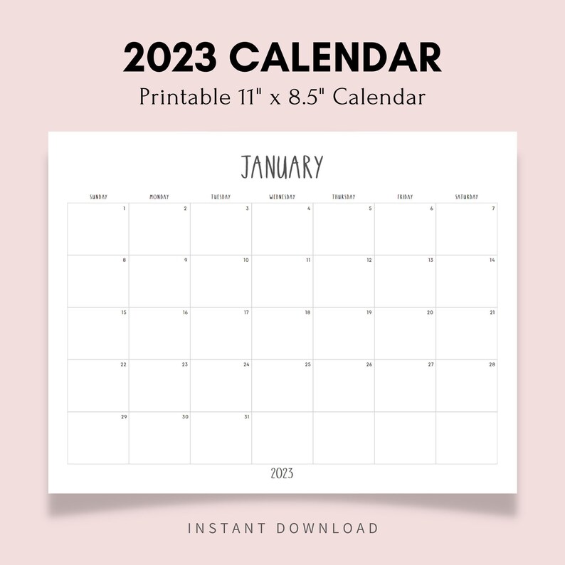 Printable Minimalist 2023 Calendar 11 X 8.5 Inches Simple Year - Etsy