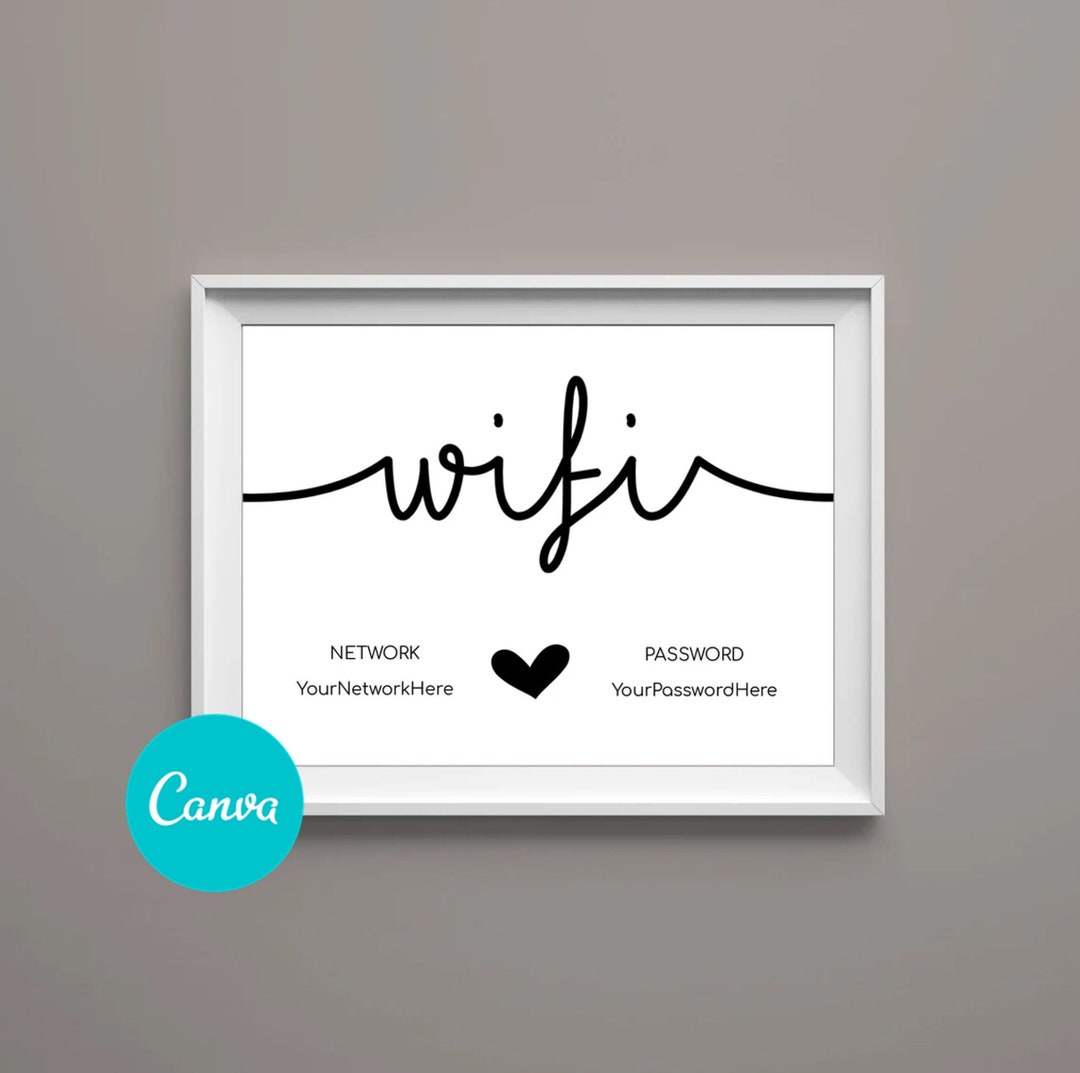 Wifi Password Sign Canva Template Custom Wedding Printable Guest Room ...
