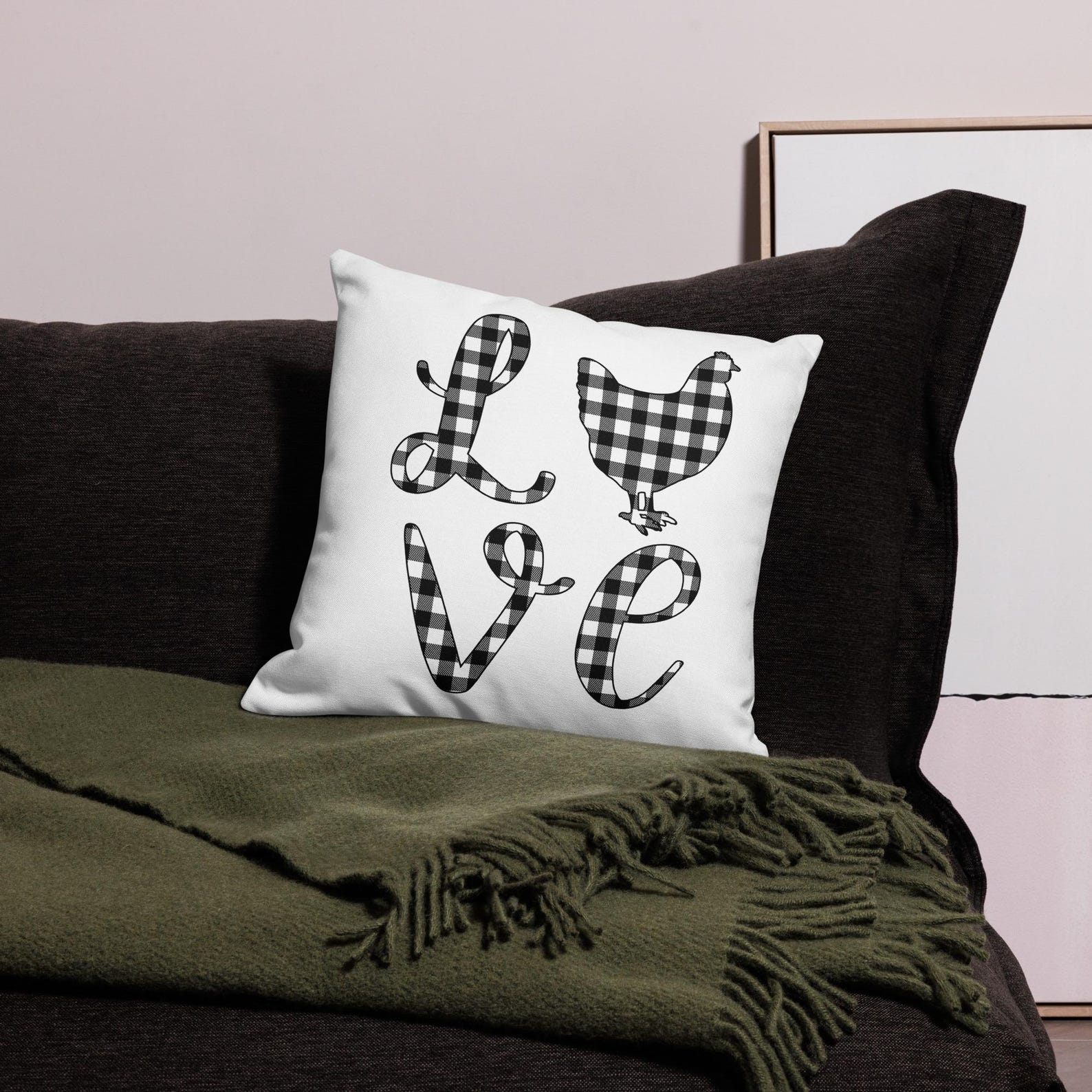 Chicken Mom Pillow I Love Chickens Country Farm Girl Black White ...