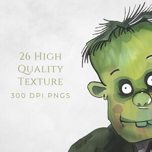Frankenstein Clipart Watercolor 26 Spooky Halloween Cute Monster PNG ...