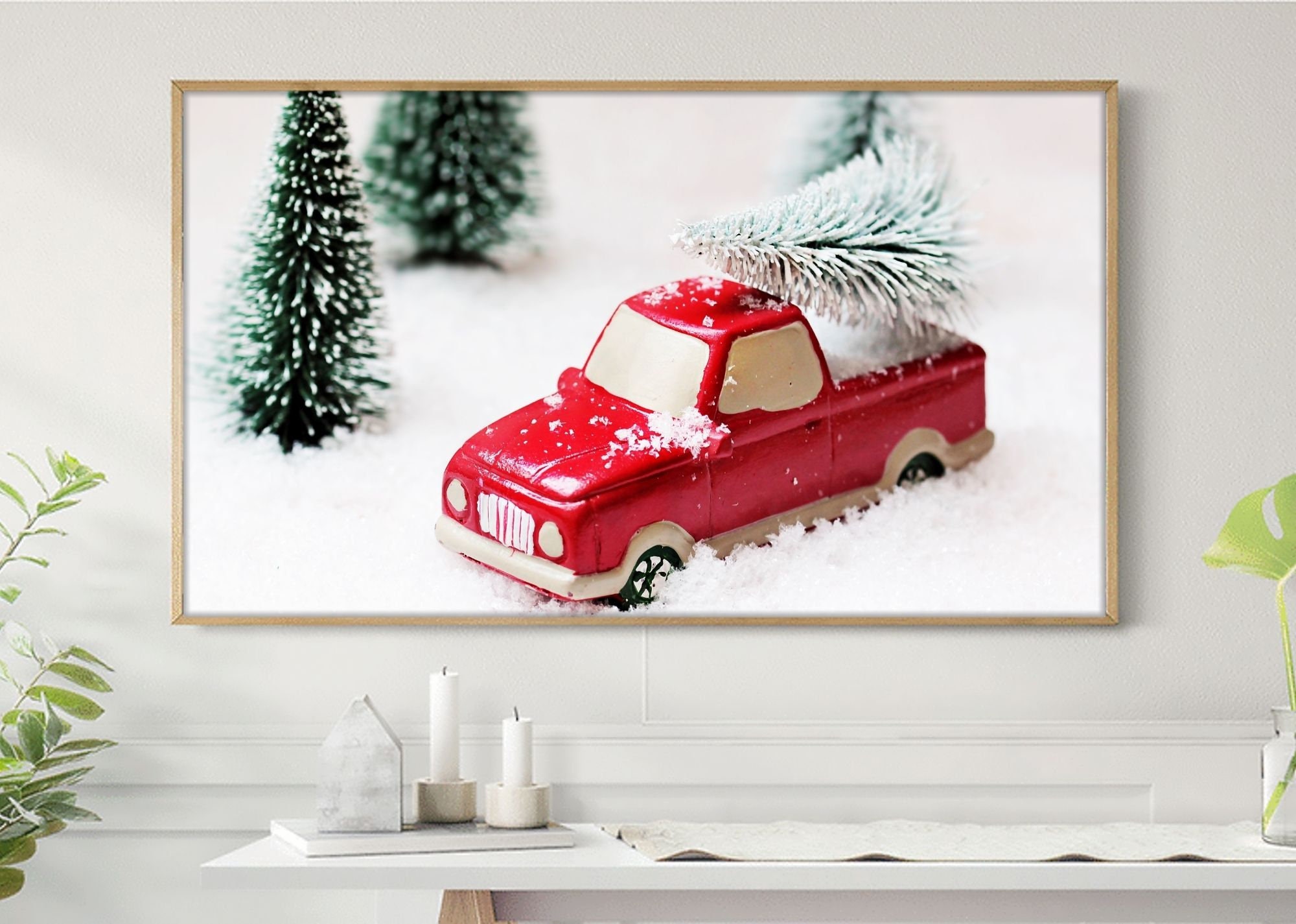 Frame TV Art Holiday Vintage Red Truck Christmas Tree Frame TV Art ...