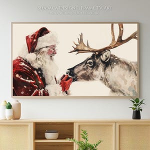 Frame TV Art Christmas Vintage Santa Reindeer Winter Merry Christmas ...
