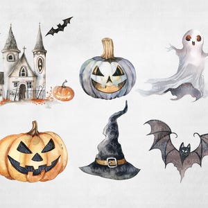 Halloween Clipart Watercolor 58 PNG Haunted House Ghost Pumpkin Cute ...