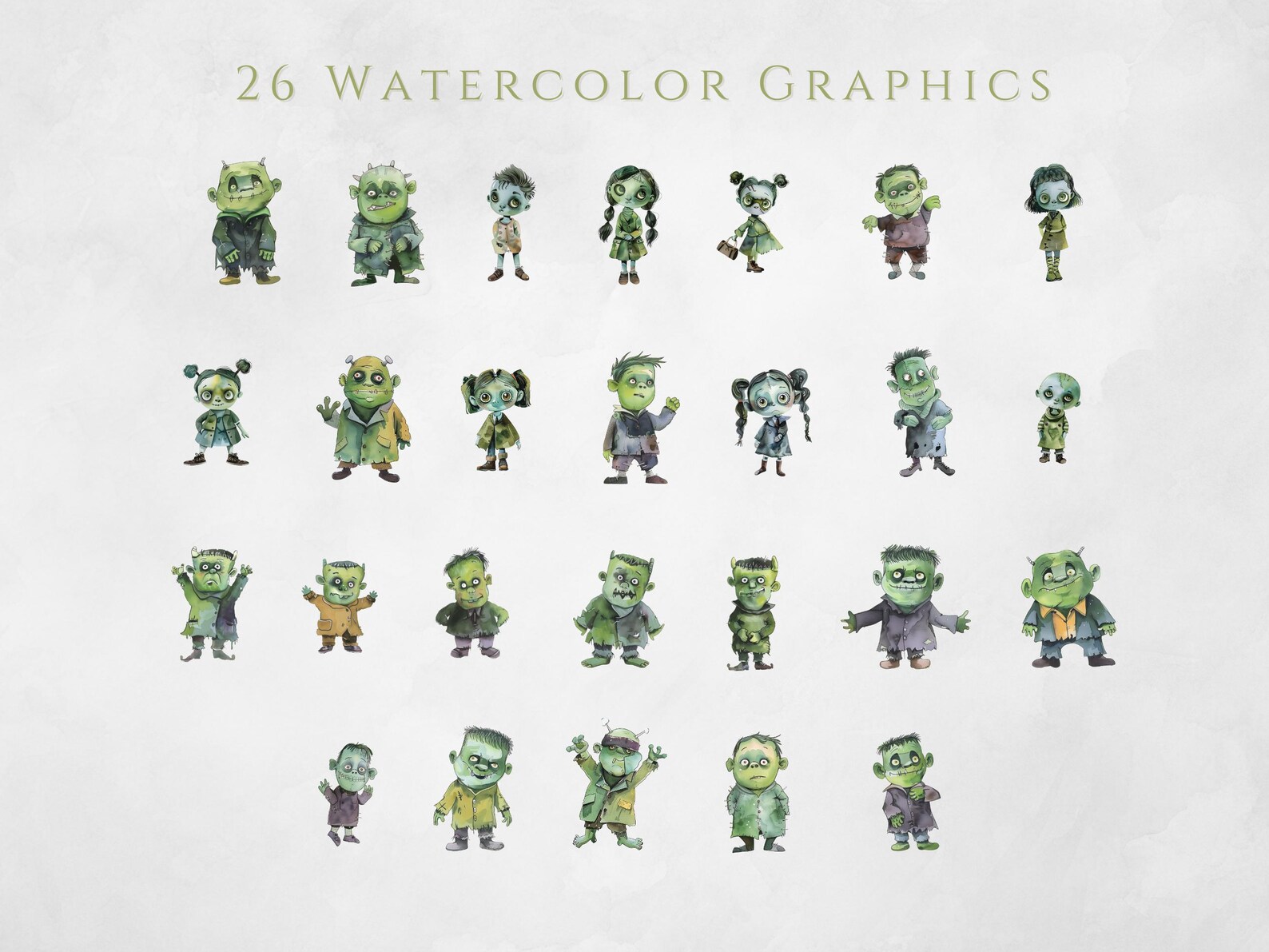 Frankenstein Clipart Watercolor 26 Spooky Halloween Cute Monster PNG ...