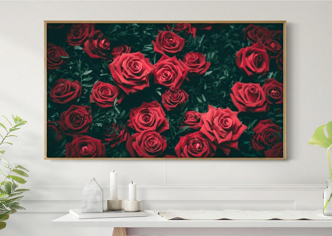 Frame TV Art Roses Valentine Red Flowers Romantic Love Wall Art Holiday ...