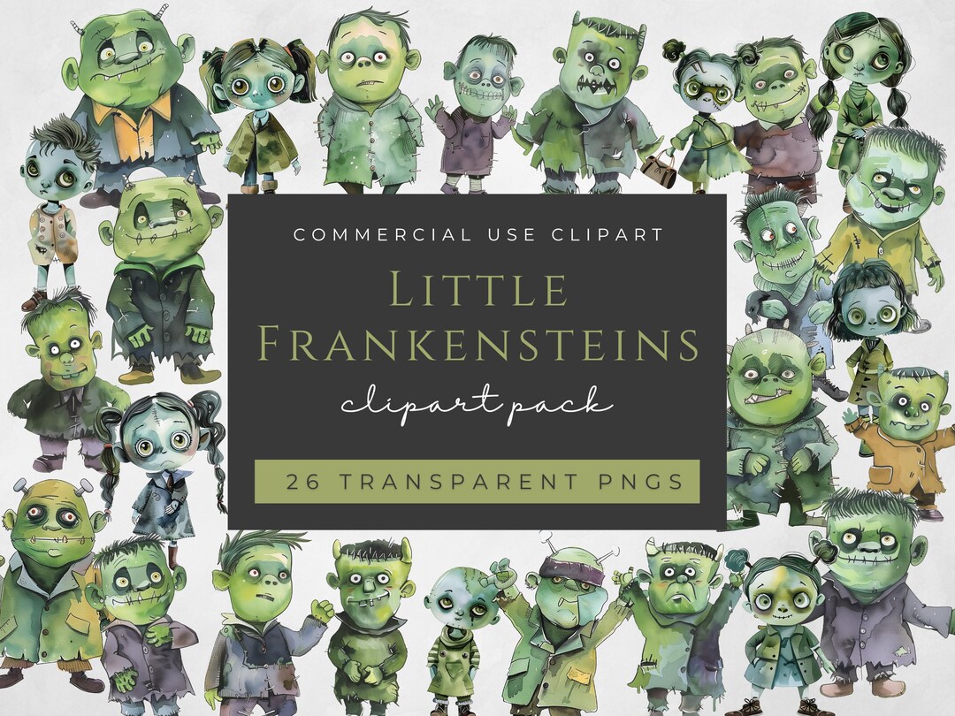Frankenstein Clipart Watercolor 26 Spooky Halloween Cute Monster PNG ...