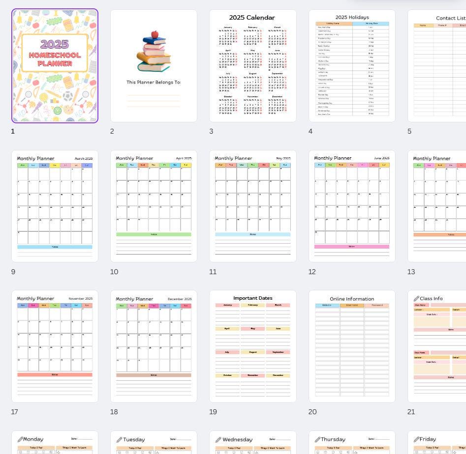 2025 Homeschool Planner: Editable Canva Template (PDF) - Etsy
