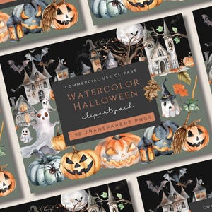 Halloween Clipart Watercolor 58 PNG Haunted House Ghost Pumpkin Cute ...