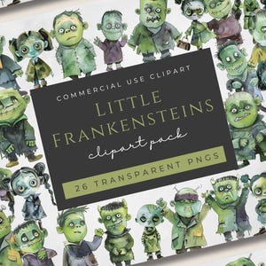 Frankenstein Clipart Watercolor 26 Spooky Halloween Cute Monster PNG ...