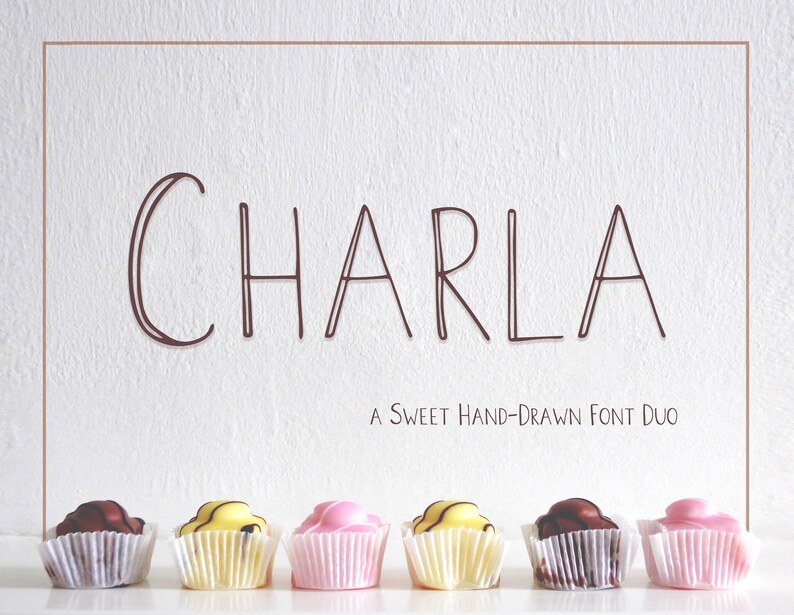 Charla All Caps Cute Handwritten Font With Lines Skinny Hand - Etsy