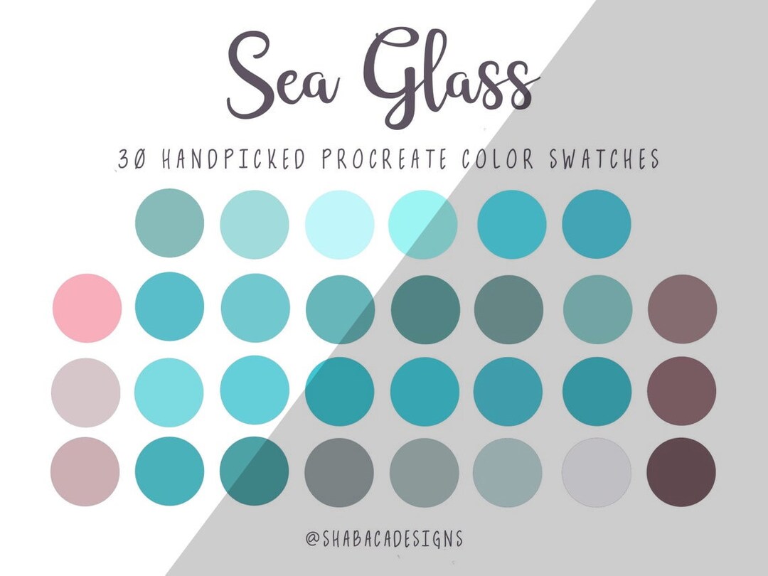 Sea Glass Procreate Color Palette 30 Blue Aqua Turquoise Ocean Swatches ...
