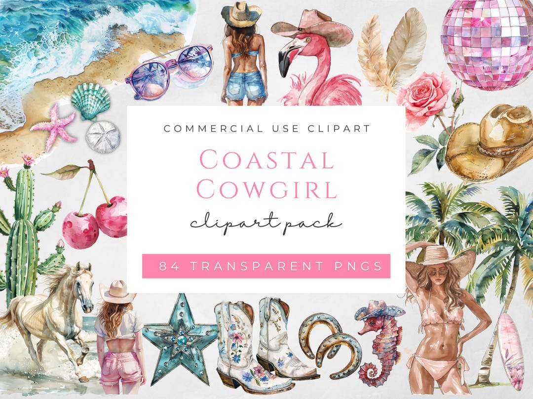Coastal Cowgirl Clipart: Beachy Bachelorette PNG Graphics (84 Files) - Etsy