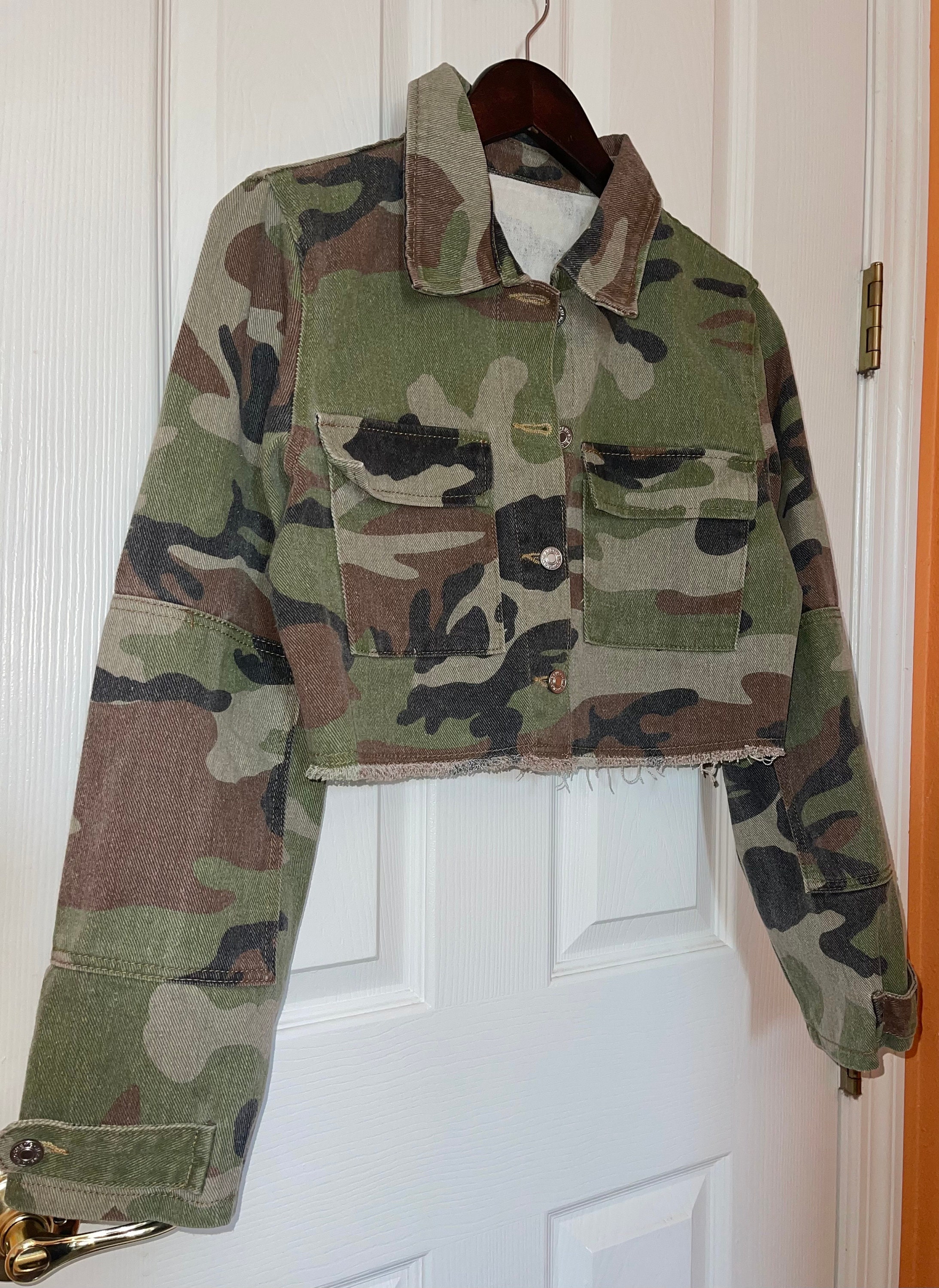 Customized Crop Denim Army Jacket Customized With Patches, Angel Wings ...