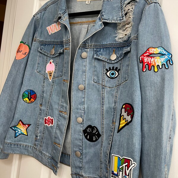 Patched Denim Jacket - Etsy