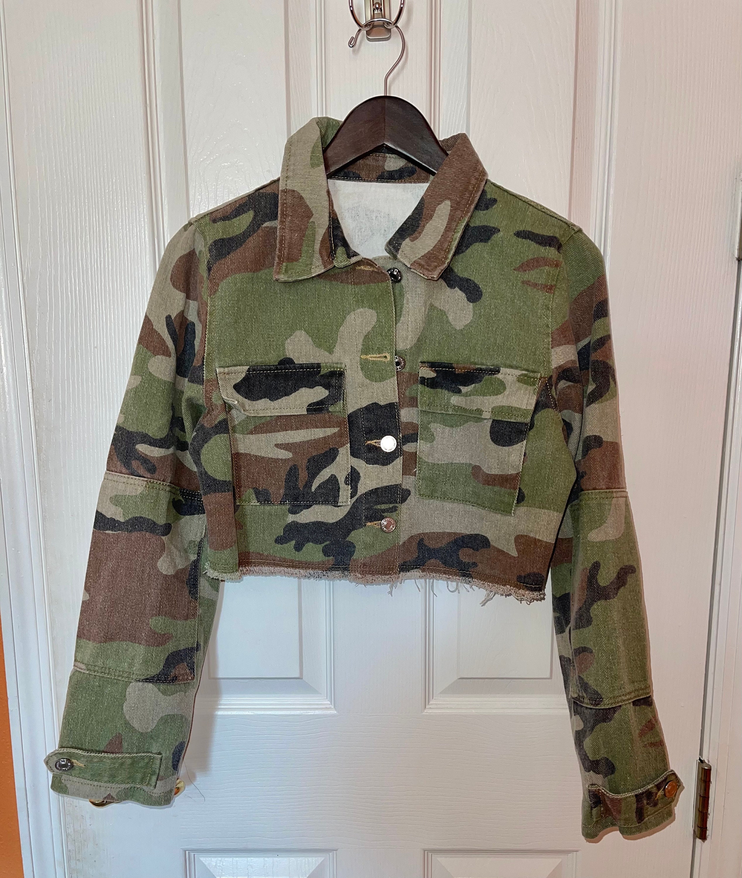 Customized Crop Denim Army Jacket Customized With Patches, Angel Wings ...