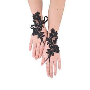 Black Rose Gothic Lace Fingerless Glove - Sparkling Black Sequins - Etsy