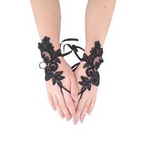 Black Rose Gothic Lace Fingerless Glove - Sparkling Black Sequins - Etsy