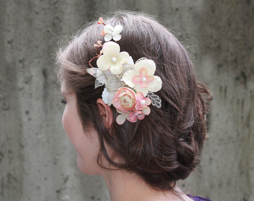 Blush Bridal Flower Hair Clip, Wedding Hair Accessories, Cherry Blossom ...