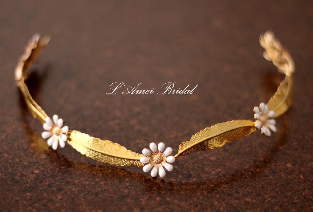 Gold Crown, Flower Headband, Gold Leaf Hair Piece, Wedding Tiara ...