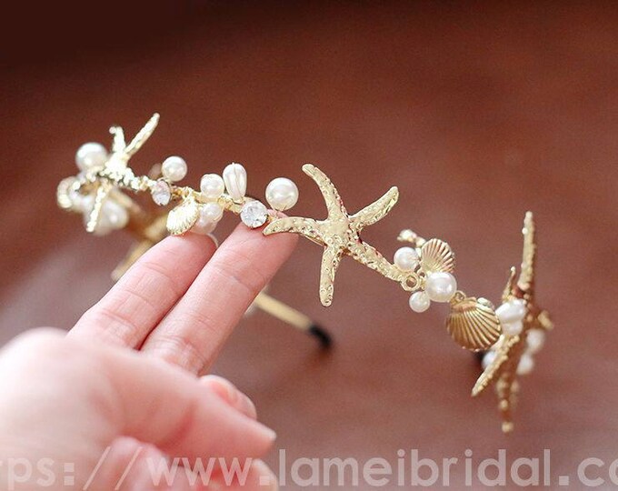 Gold Starfish Wedding Headband , Gold Bridal Headpiece, Beach Wedding ...