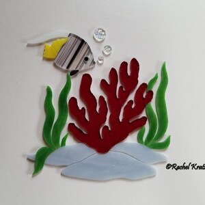 Precut Stained Glass CORAL REEF W/ Tropical Banner Fish & Bubbles Craft ...