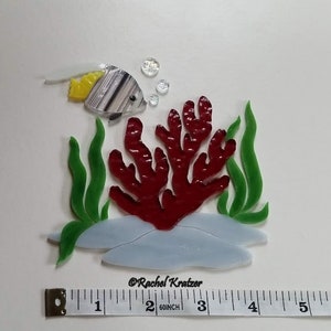Precut Stained Glass CORAL REEF W/ Tropical Banner Fish & Bubbles Craft ...