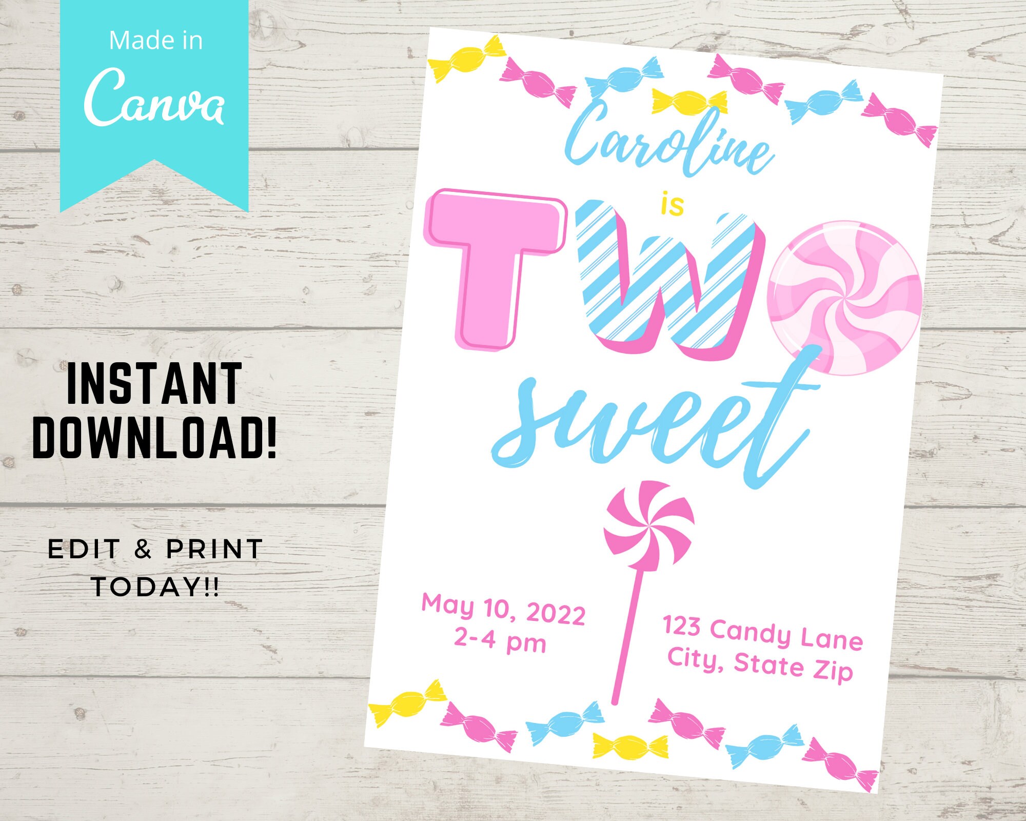 Two Sweet Birthday Party, Second Birthday Party, Invitation ...